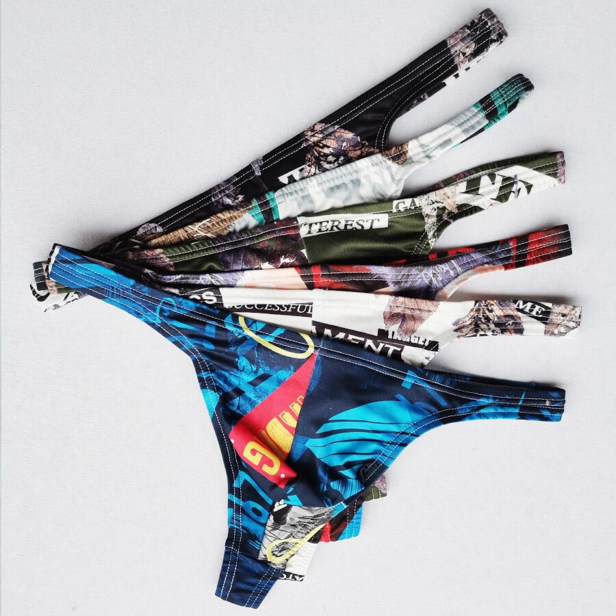 Fashion Print Mens G-Strings, 5pcs set - Rainbow Thongs